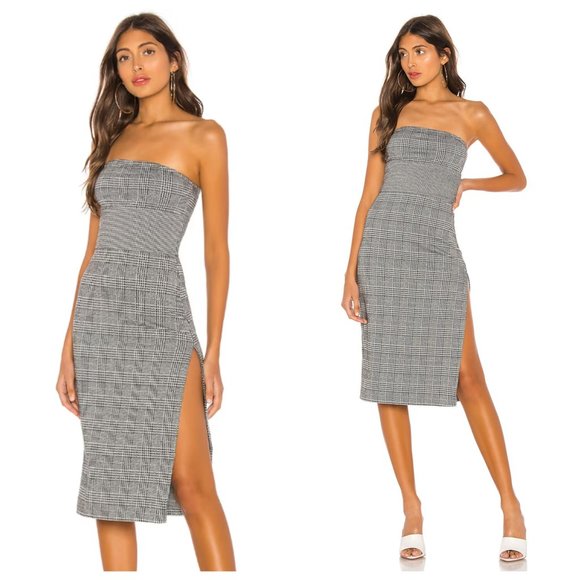 h:ours | Dresses | Revolve Hours Vivi Gray Check Plaid Woven Strapless ...